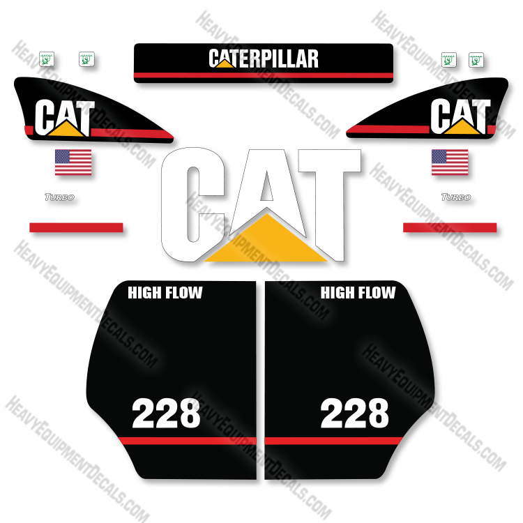 - Fits Caterpillar 228 Decal Kit (High Flow) Skid Steer #CAT-228-HFLW