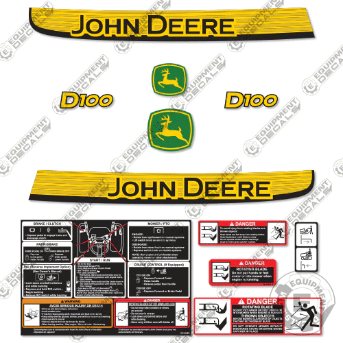 John Deere D100 Riding Lawn Mower Decal Kit